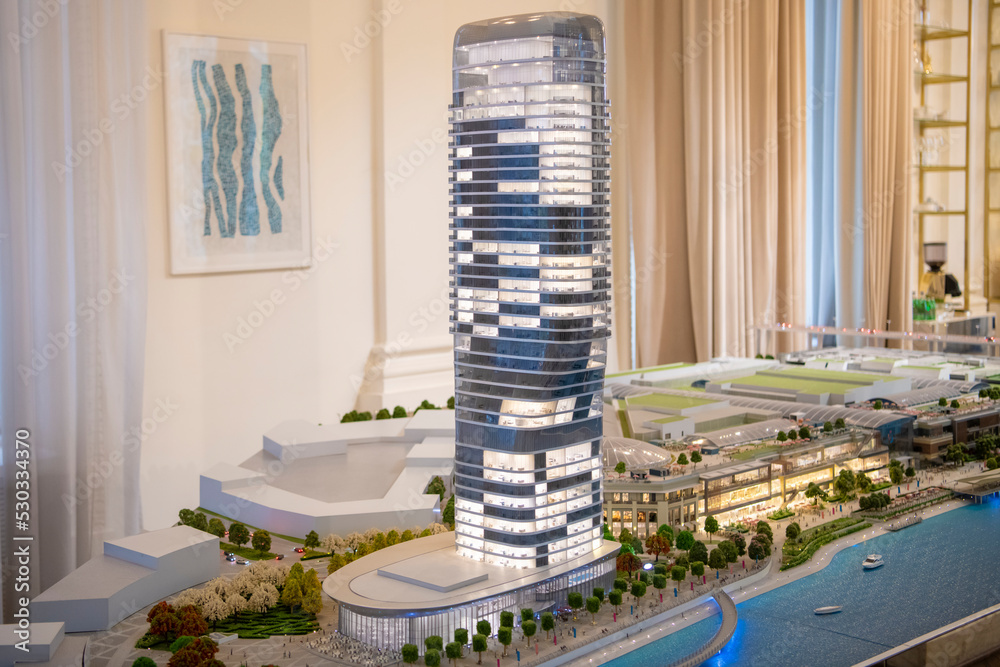 Scale model of a city showing the CBD with modern skyscrapers and high ...