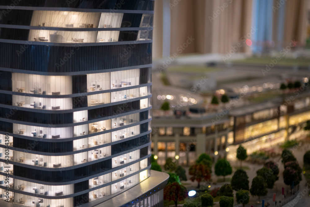 Scale model of a city showing the CBD with modern skyscrapers and high ...