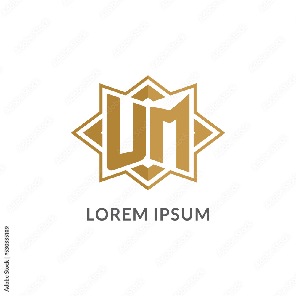 Initial letter UM logo monogram with eight point star style design ...