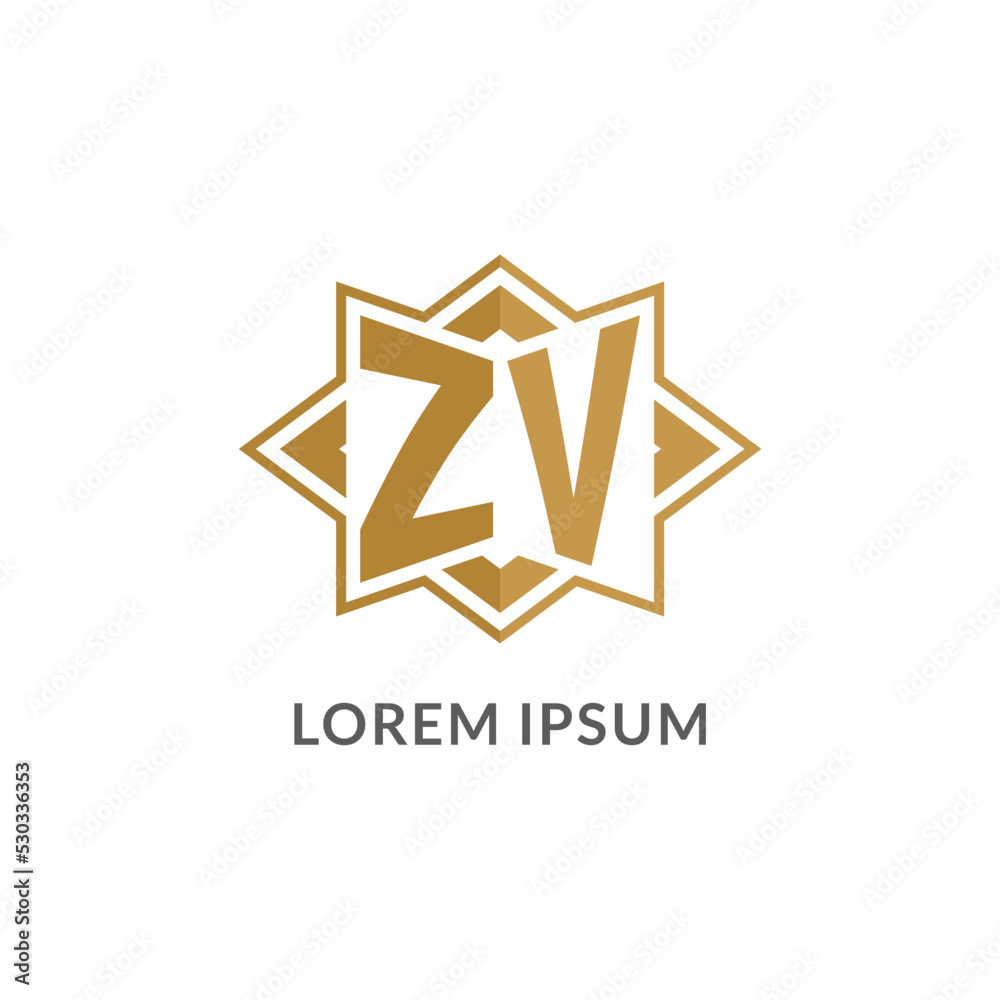 Initial letter ZV logo monogram with eight point star style design ...