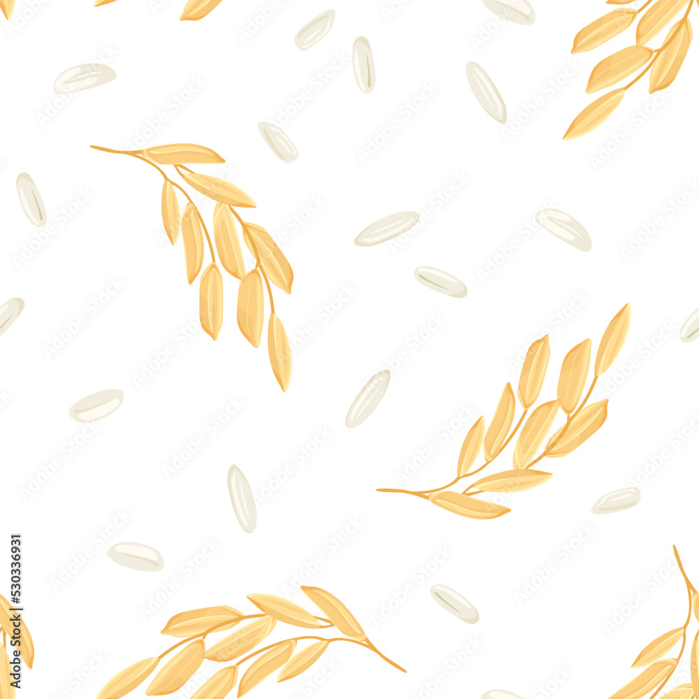 Rice seed and plant seamless pattern. Vector background with cereals ...