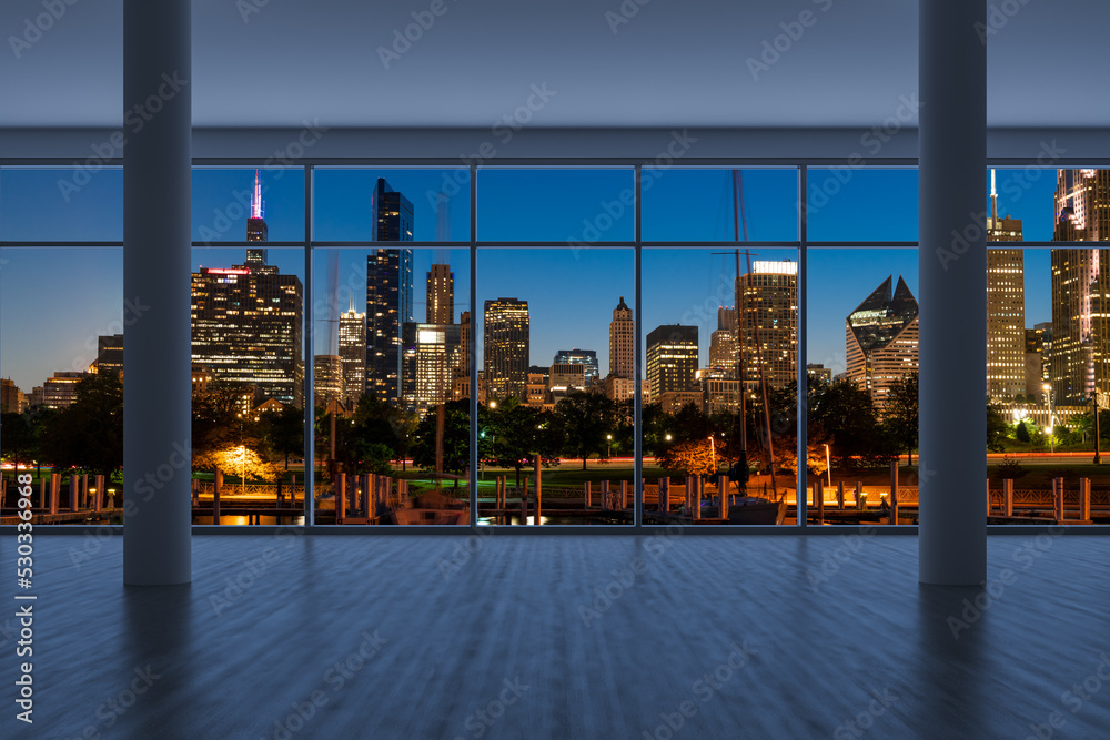 Downtown Chicago City Skyline Buildings from High Rise Window ...