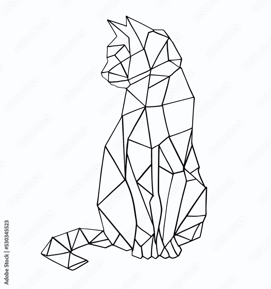 Three-dimensional cat silhouette from geometric shapes.Design suitable ...