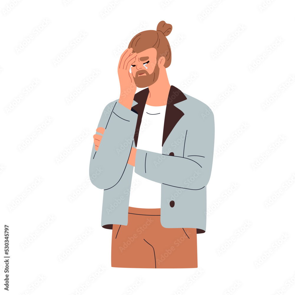 Sad man crying, weeping in despair. Upset desperate person with unhappy ...
