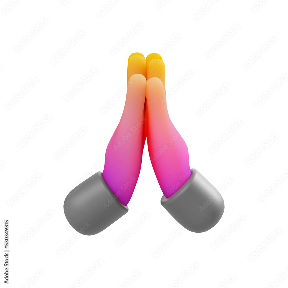 3d hand pray icon. Prayer 3d cartoon arm render. Hope gesture ...