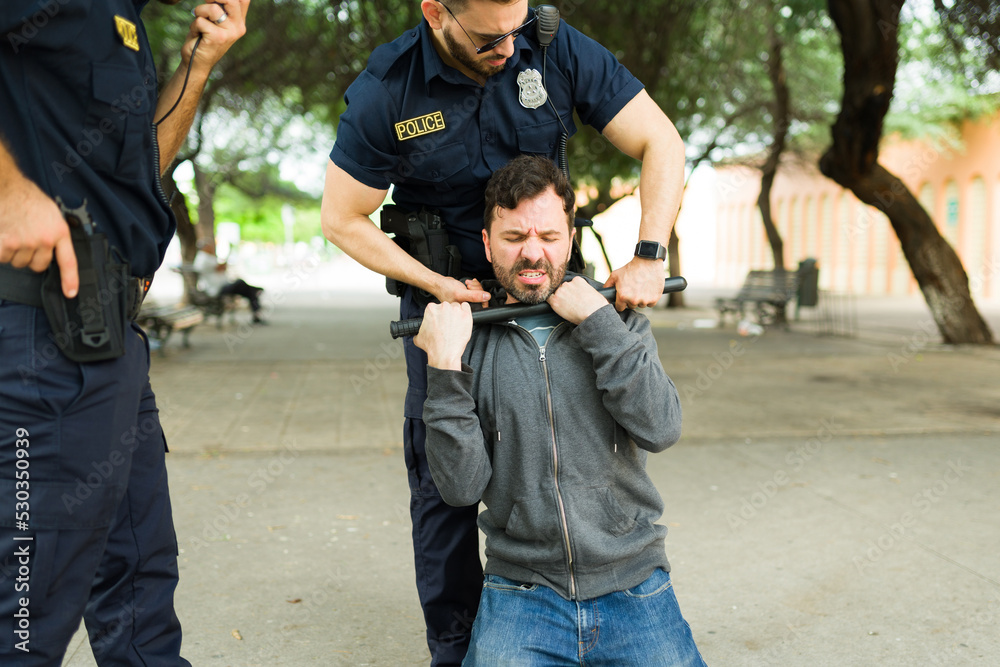 Police officers arresting a man after a crime Stock Photo | Adobe Stock