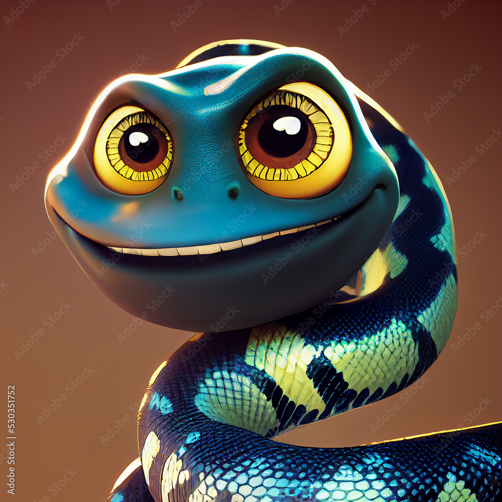 Smiling cartoon snake with big eyes. Stock Illustration | Adobe Stock