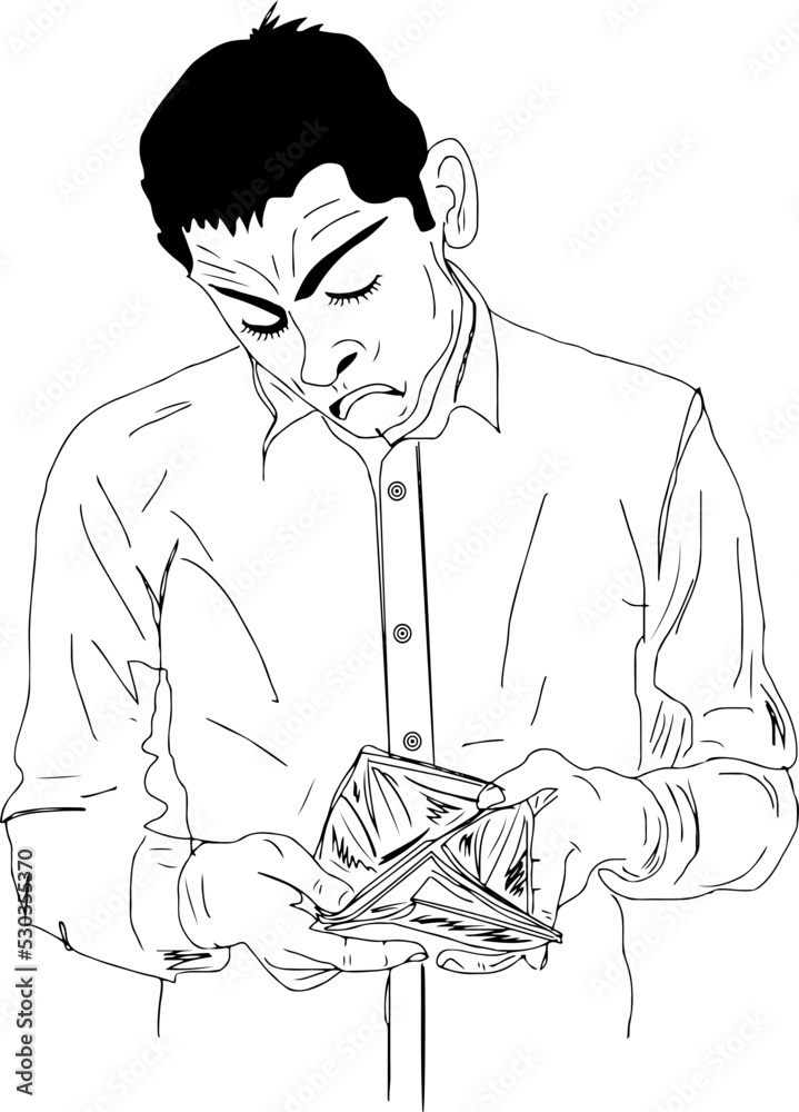 Bankrupt man showing his empty wallet cartoon doodle drawing, poor man ...