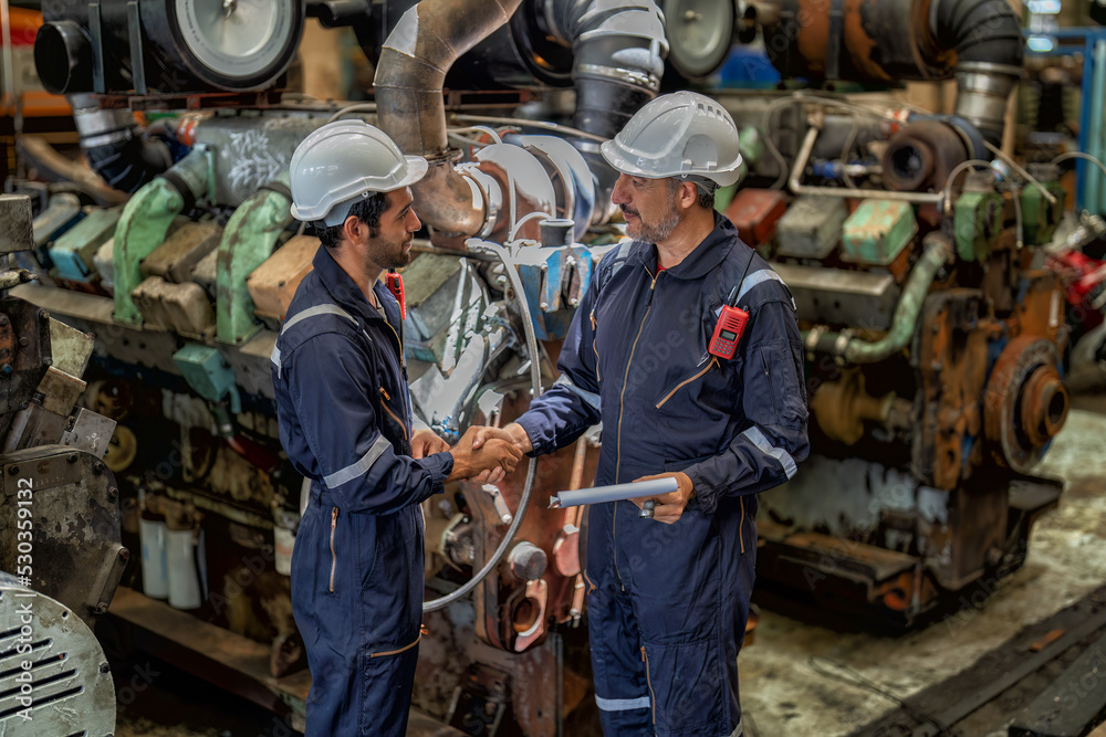 In heavy industry maintenance manager meet engineer checking and ...