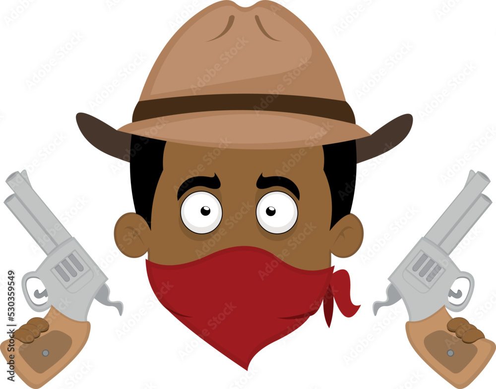 Vector illustration of the head of a classic cowboy bandit or thief ...