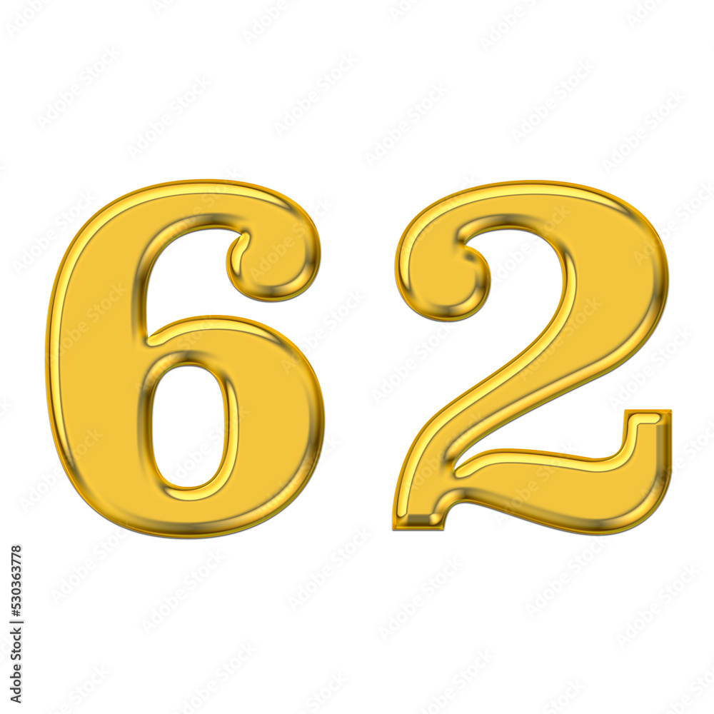 Gold 3d number 62, PNG transparent background, birthday celebrations ...