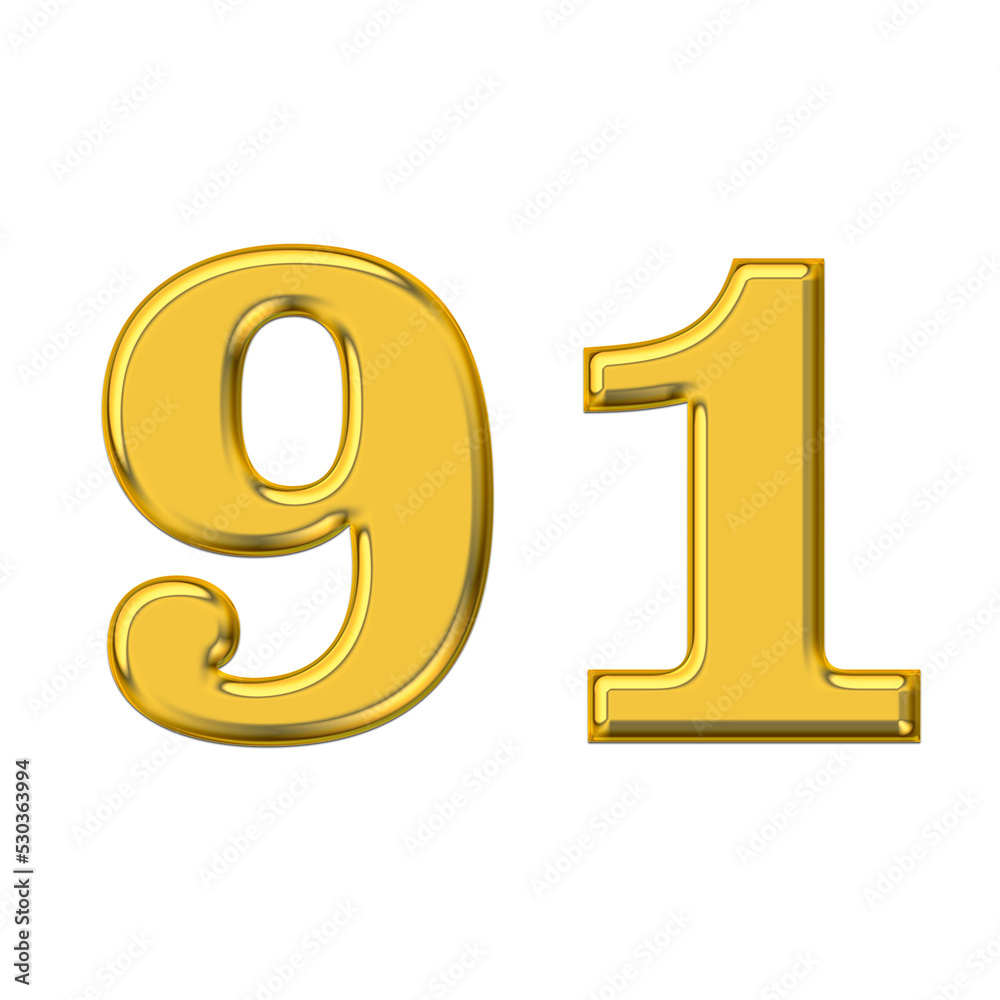 Gold 3d number 91, PNG transparent background, birthday celebrations ...