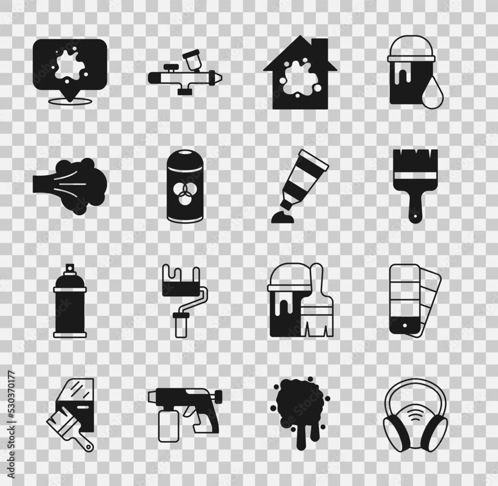 Set Gas mask, Color palette guide, Paint brush, Painting the house ...