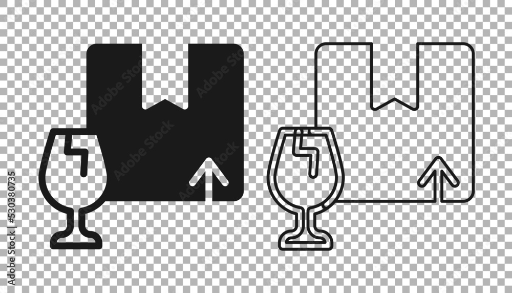 Black Delivery package box with fragile content symbol of broken glass ...