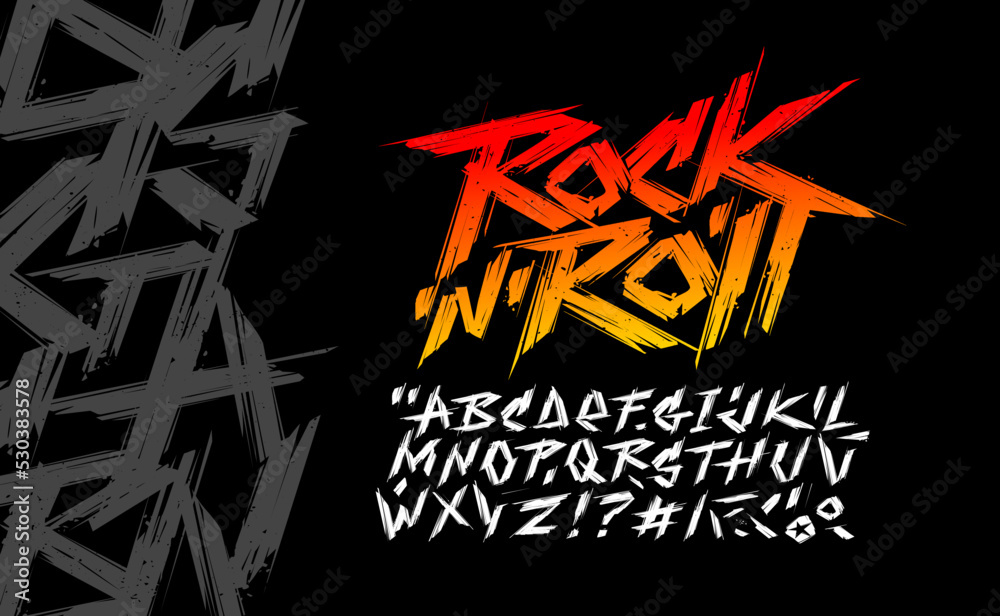 Rock'n'roll grunge style type font - editable vector template. Set of ...