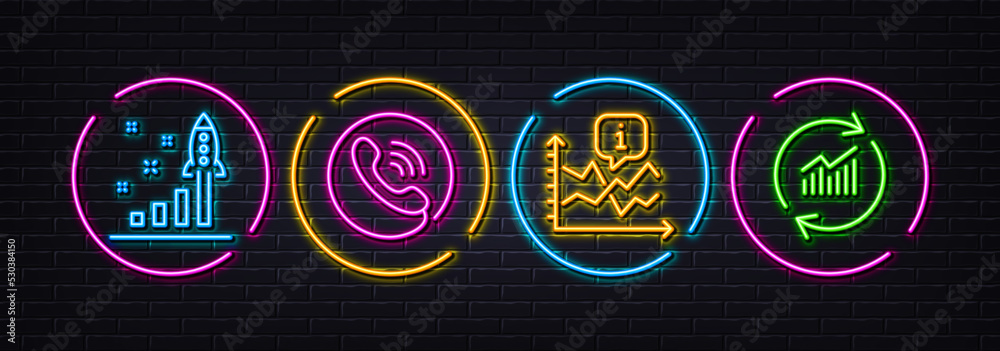 Chart, Call center and Development plan minimal line icons. Neon laser ...