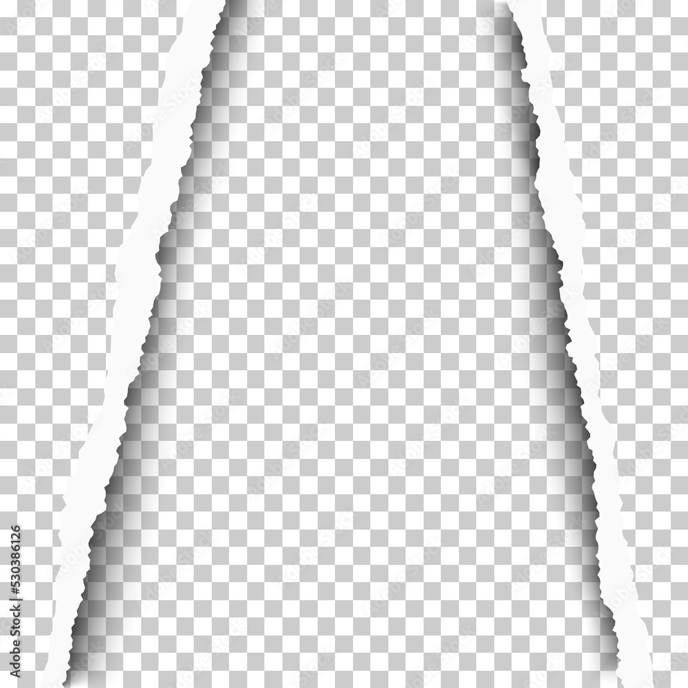 Torn, snatched vertical window in transparent sheet of paper. Template ...