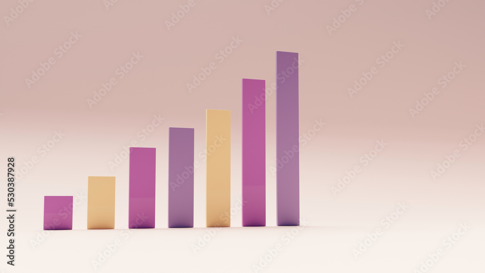 3d rendering rising graph chart in pastel colors, bar chart with free ...