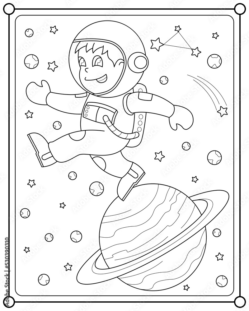Child astronaut and planet in outer space suitable for children's ...