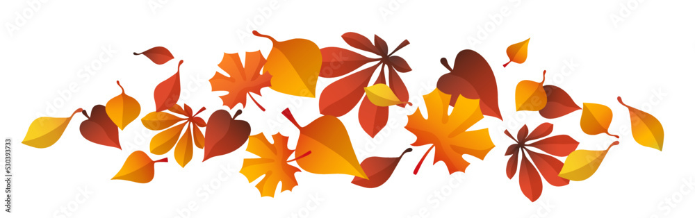 Leaf fall. Vector autumn leaves flying in the wind. Horizontal line of ...