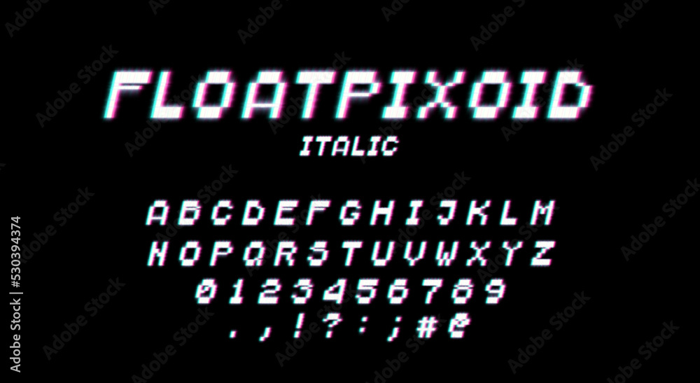 Retro 80s styled typeface with neon glow. Pixel video game 8bit font ...