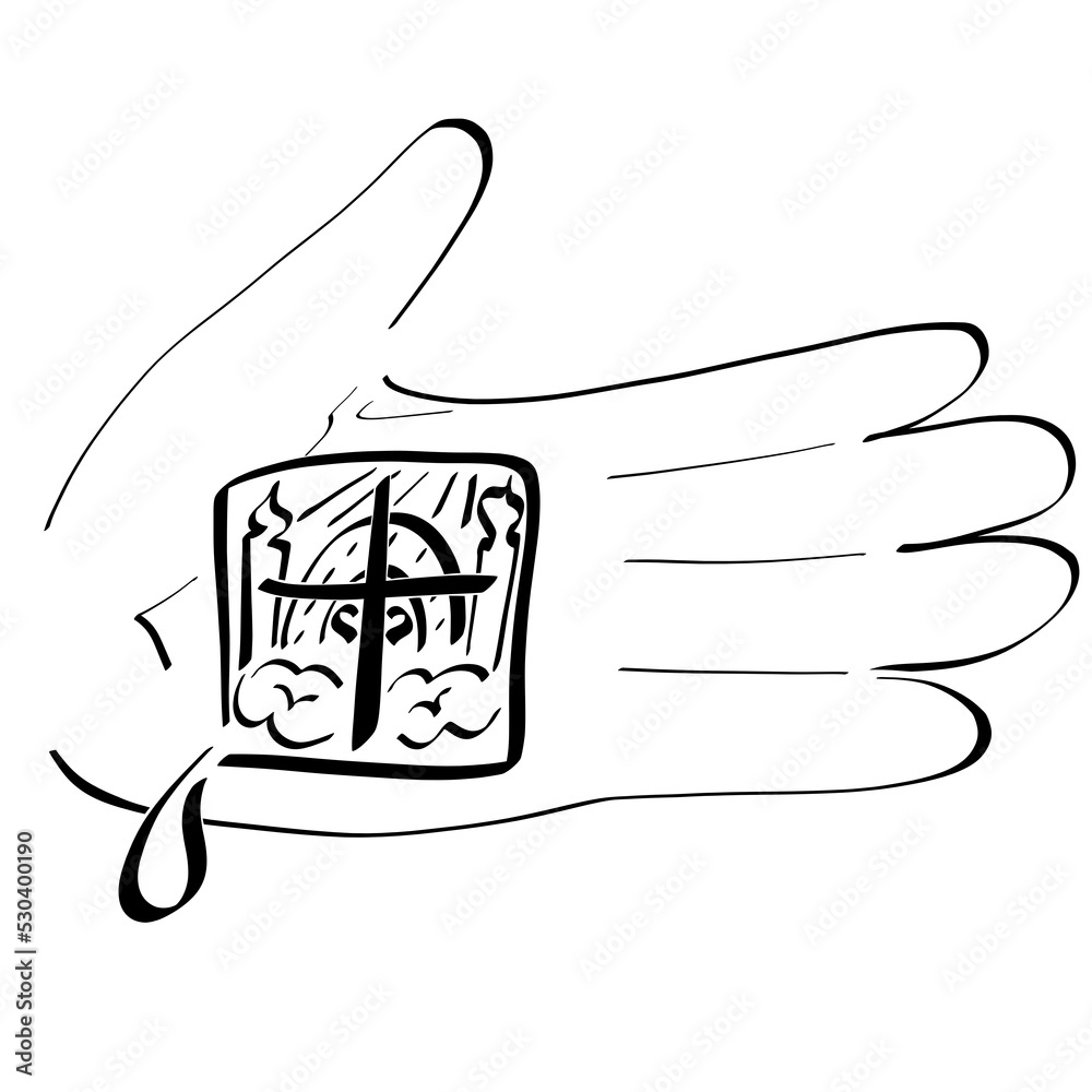 bleeding wound in the hand of Jesus, like a window to heaven, black ...