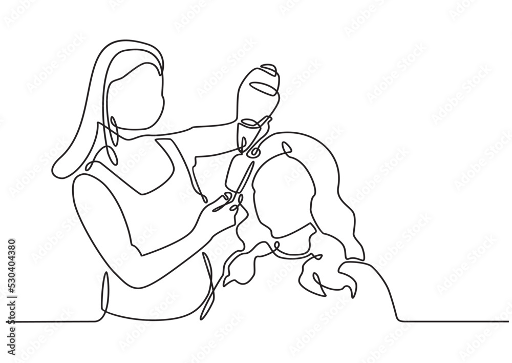continuous line drawing of a woman in a salon with her hair care Stock ...
