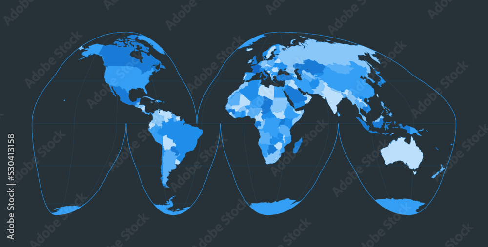 World Map. Goode's interrupted homolosine projection. Futuristic world ...