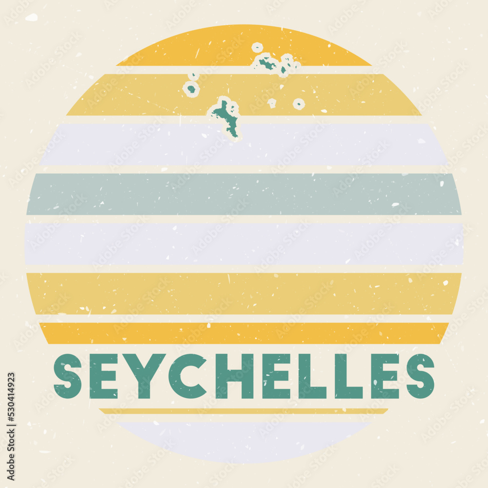 Seychelles logo. Sign with the map of island and colored stripes ...