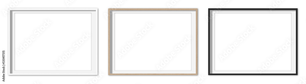 Picture frames set with white Passepartout on transparent background ...