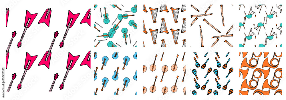 a pattern from a musical trumpet. A seamless pattern of a hand-drawn ...