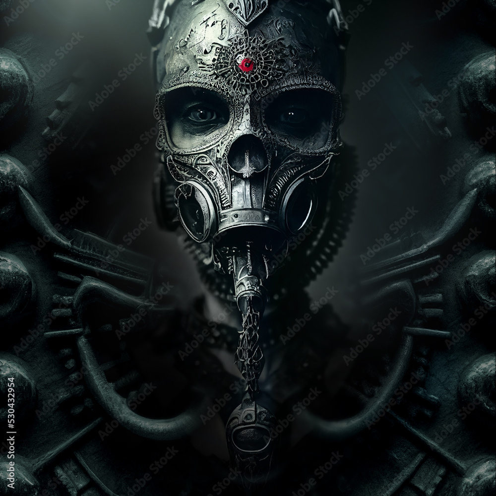 steampunk skull helmet, post apocalyptic dark art, surreal gas mask in ...