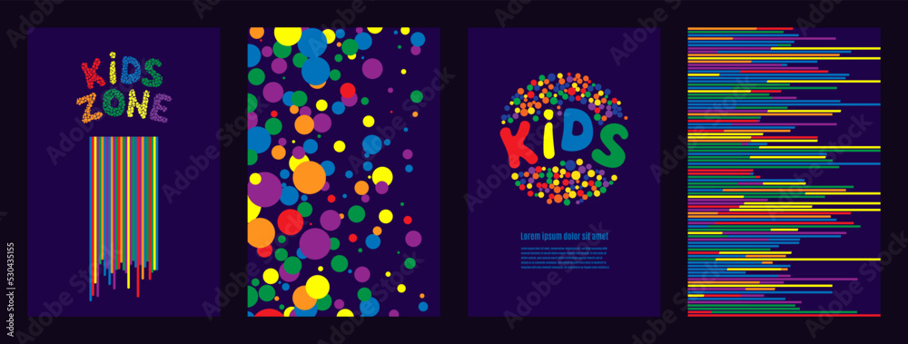Kids party in cartoon style poster for children, decoration. Vector ...