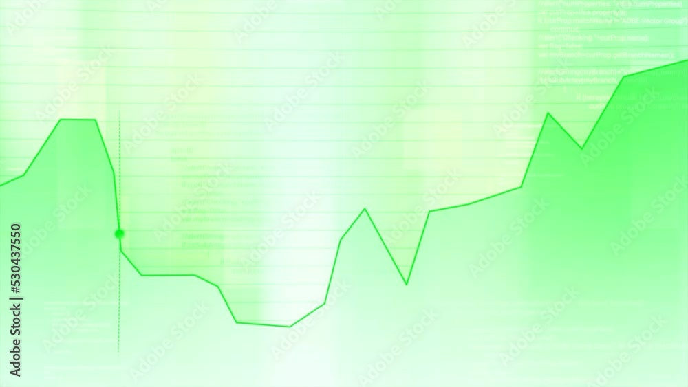Abstract green line graph with a moving dot. Motion. Abstract graph showing growth and decline ...