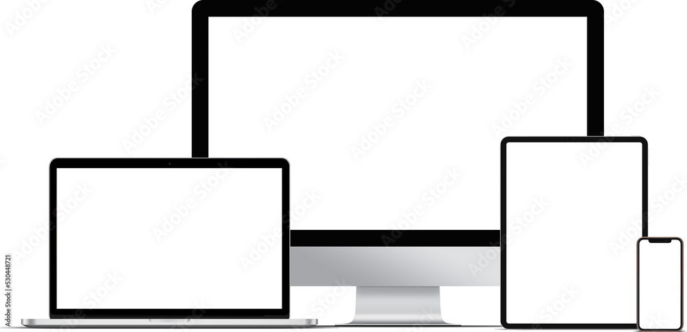 Multiple desktop devices with blank screen for responsive layout mockup ...