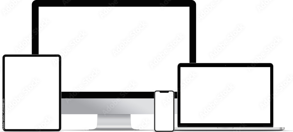 Multiple desktop devices with blank screen for responsive layout mockup ...