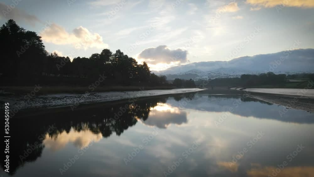 Snowdonia aerial landscapes from Conwy River, near Bodnant Gardens in ...
