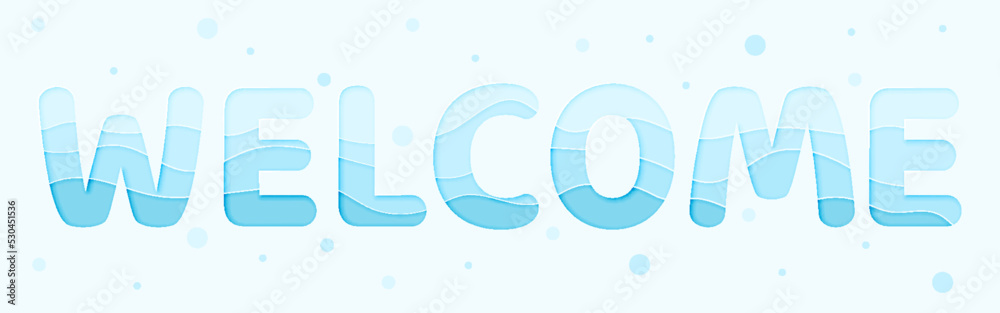 Welcome paper cut cute sign bubble snow blue flat. Cold banner website ...