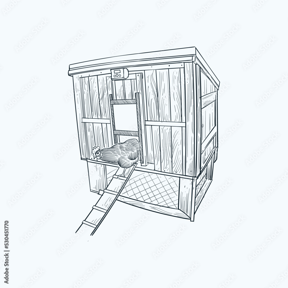 Vintage hand drawn sketch chicken coop Stock Vector | Adobe Stock