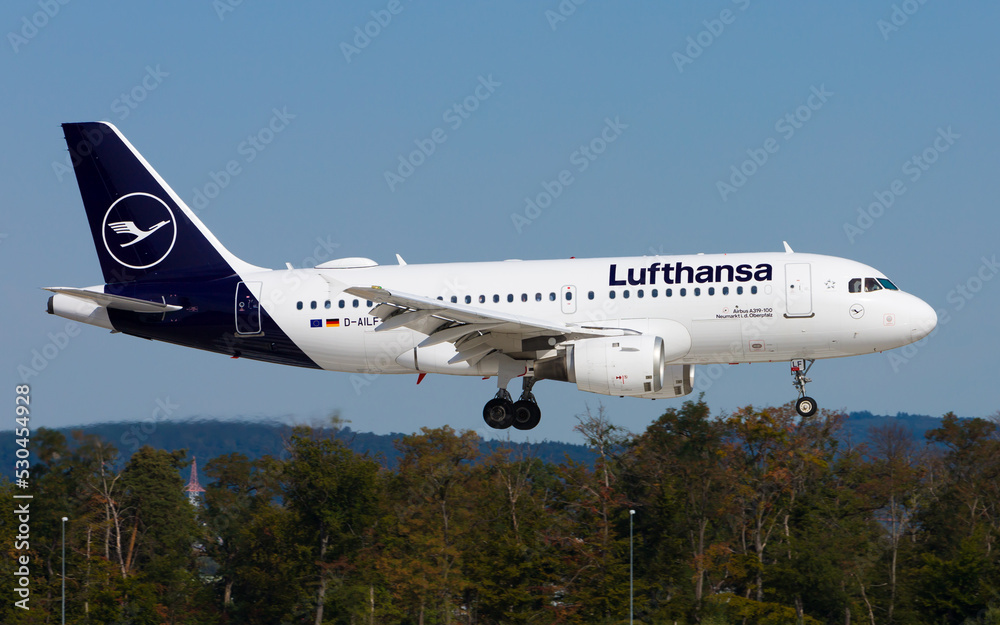 Lufthansa Airbus A319 (new livery) plane with forest background. August ...
