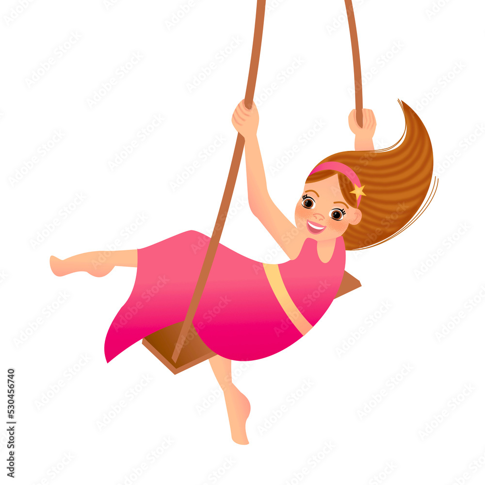Character illustration of cute cartoon girl on a swing Stock ...