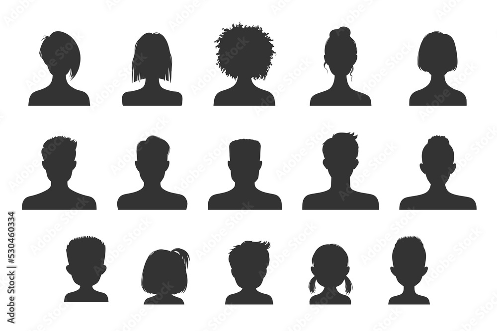 Avatar silhouettes, people profile heads of man and woman. User ... Avatar silhouettes, people profile heads of man and woman. User ...