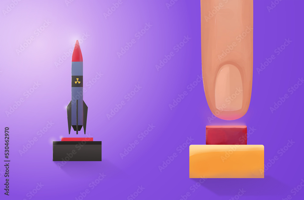 man presses the red button. Launching a nuclear weapon. The concept of ...