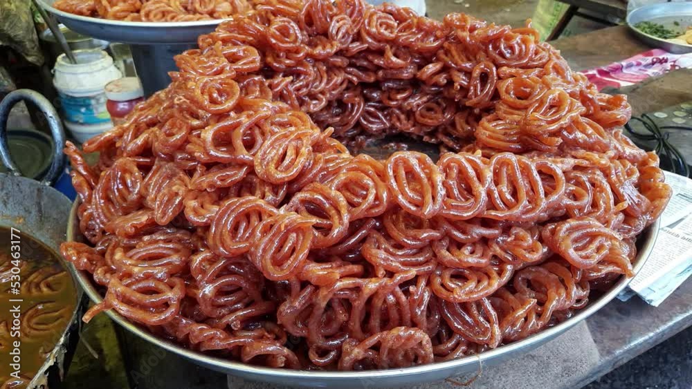 Jalebi sweet dish large size made with sugar syrup. Indian popular ...