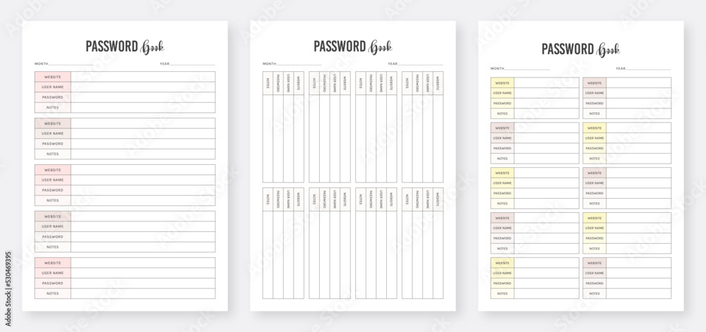 Password Log Book Template Set Password Tracker Template Printable
