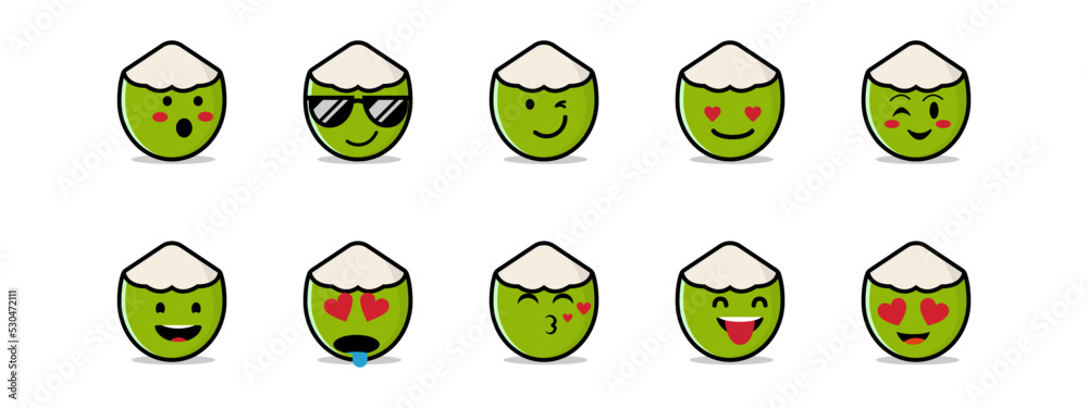 illustration of coconut emoji. set of coconut character symbol, Funny ...