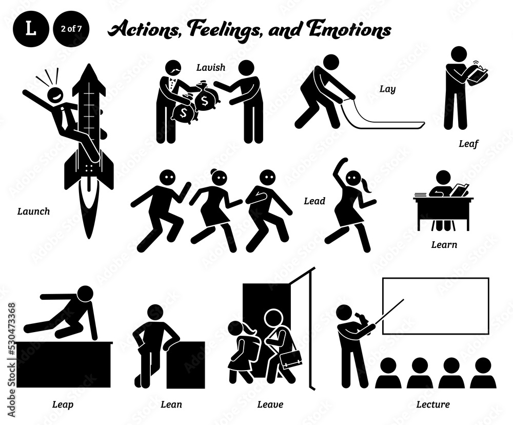 Stick figure human people man action, feelings, and emotions icons ...