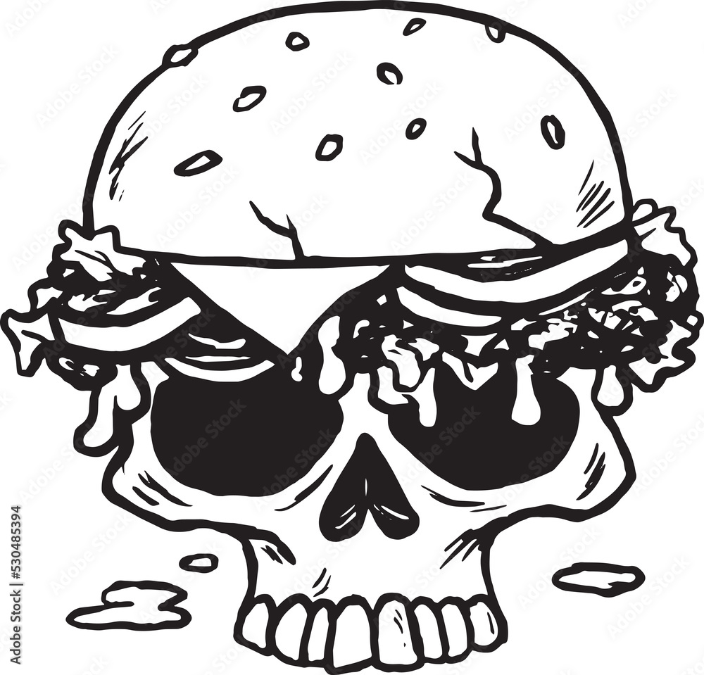 Skull Burger Fries Vector Drawing Illustration Stock Illustration ...