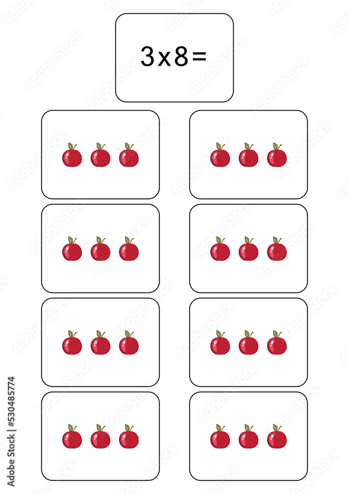 Multiplication table of 3. Maths card with an example, drawing ...