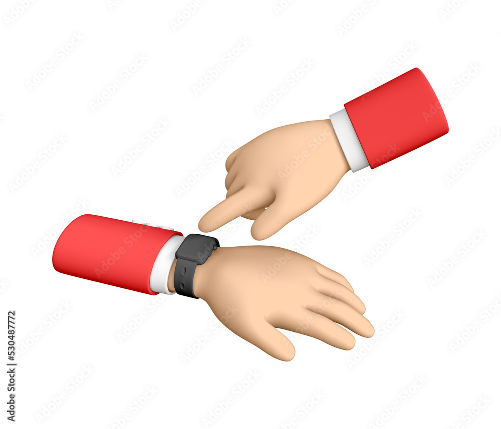 3d hand with smart watch and other hand touch or click watch screen ...